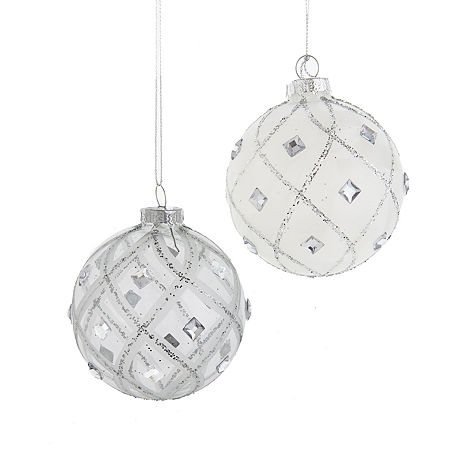 Kurt S. Adler 6pc. Jeweled Clear Feather White Ball Ornament Set