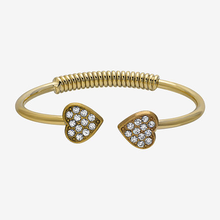 2028 14K Gold-Dipped Pave Crystal Heart Coil Spring C-Cuff Bracelet - Gold-tone