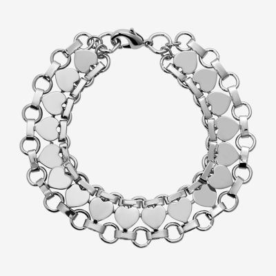 1928 Silver Tone Womens 7 Inch Heart Chain Bracelet, Color: Silver ...