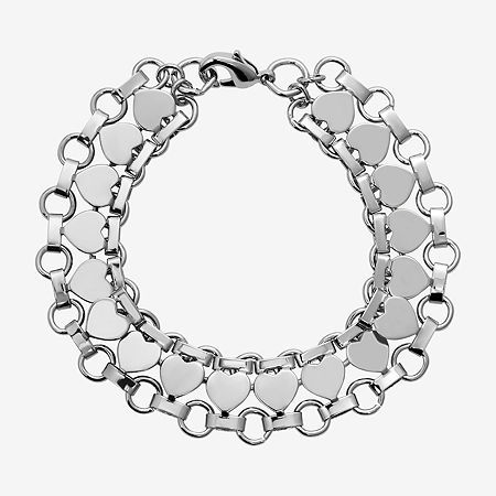 1928 Silver Tone Womens 7 Inch Heart Chain Bracelet  One Size  Silver