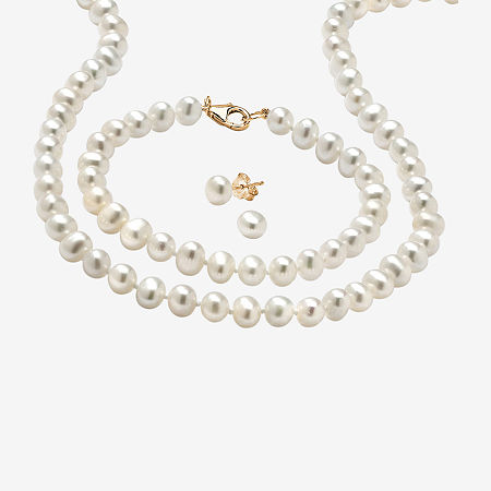 Click here for Womens White Cultured Freshwater Pearl 14K Gold Ov... prices