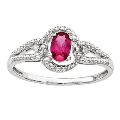 Womens Lab-Created Red Ruby and Diamond Accent Ring in Sterling Silver ...
