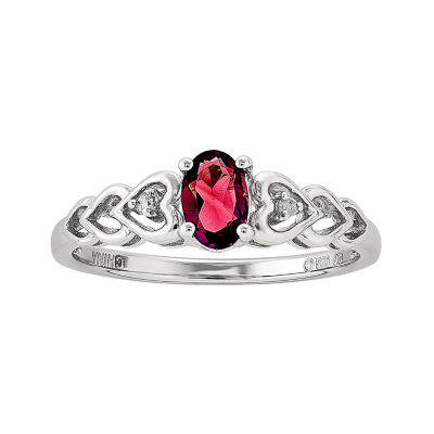Womens Red Lab-Created Oval Ruby and Diamond Accent Ring in Sterling ...
