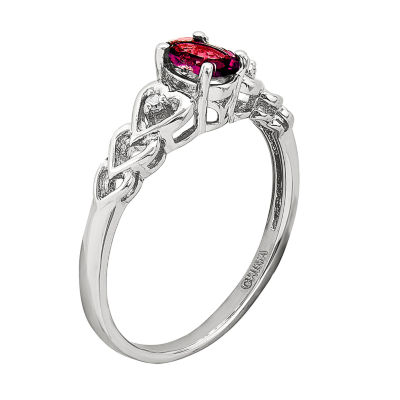 Womens Red Lab-Created Oval Ruby and Diamond Accent Ring in Sterling ...