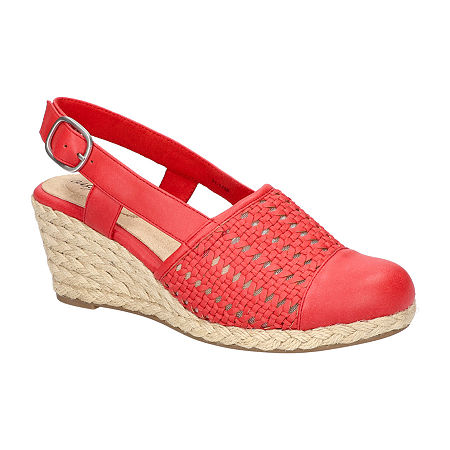 Easy Street Womens Taffy Buckle Slingback Espadrille Wedges - Red