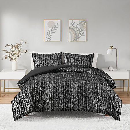 Intelligent Design Naomi Metallic Print Faux Fur 2 Piece Duvet Cover Set  Twin/Twin Xl - Black  Silver
