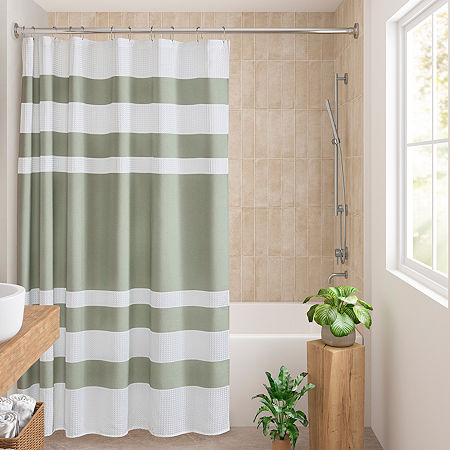 Madison Park Spa Waffle 3M-Scotchgard Shower Curtain  108 x 72 - Sage Green