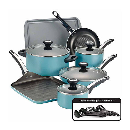 Farberware 17-Pc. Non-Stick Aluminum Cookware Set - Aqua