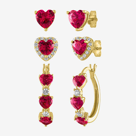 Click here for Gemstone 14K Gold Over Silver Heart 3 Pair Jewelry... prices
