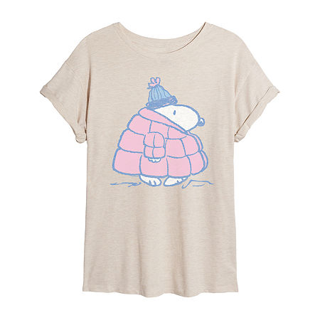 Click here for Peanuts Snoopy Coat Tee Womens Juniors Scoop Neck... prices