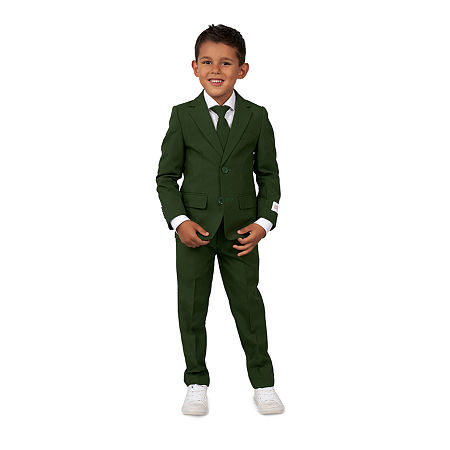 OppoSuits Toddler and Little Boys Glorious Solid Color Suit  3-Piece Set Including Blazer  Pants and Clip-On-Tie - Green
