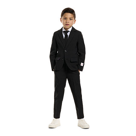 OppoSuits Boys Black Knight Slim Fit Solid Suit Including Blazer  Pants and Clip-On-Tie - Black