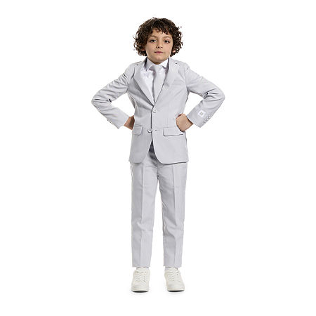 Opposuits Toddler and Little Boys Groovy Grey Slim Fit Solid Suit Including Blazer  Pants and Clip-On-Tie - Grey