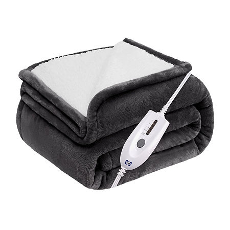 Sealy Heated Flannel and Sherpa Throw  50 x 60 - Charcoal