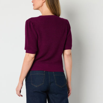 Liz Claiborne Womens Crew Neck Elbow Sleeve Pullover Sweater - JCPenney