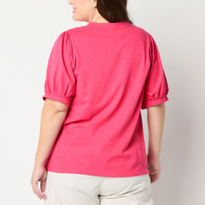 St. John's Bay Womens Split Crew Neck Short Sleeve Plus Blouse - JCPenney