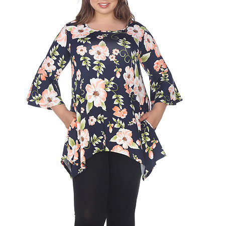 Click here for White Mark Plus Size Blanche Tunic Top - Peach Flo... prices