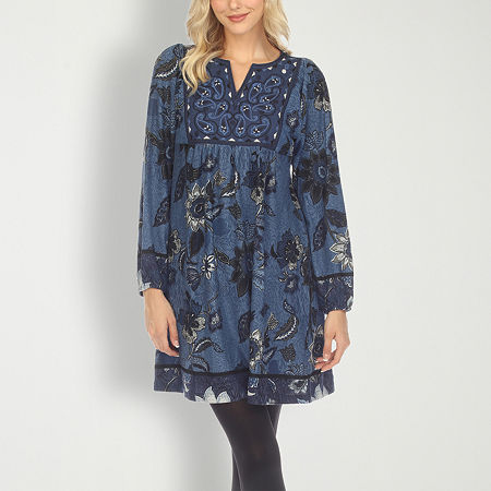 White Mark Womens Paisley Flower Embroidered Sweater Dress - Blue Flower
