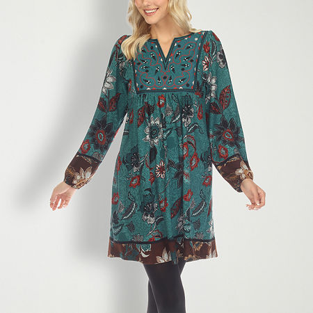 White Mark Womens Paisley Flower Embroidered Sweater Dress - Teal
