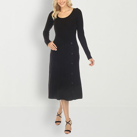 White Mark Womens Scoop Neck Fit and Flare Sweater Dress - Black