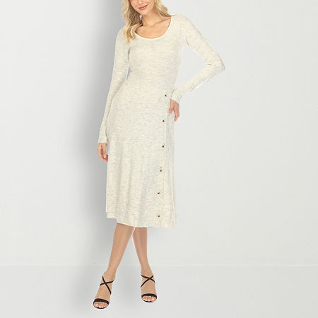 White Mark Womens Scoop Neck Fit and Flare Sweater Dress - Heather Gray
