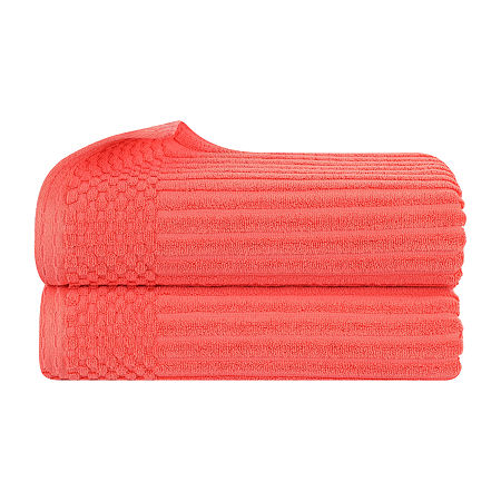 Superior Soho Checkered Border Cotton 2 Piece Bath Sheet Set  68 x 34 - Coral