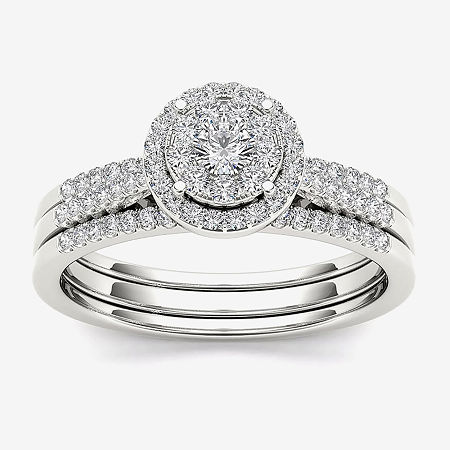Click here for 1/2 CT.T.W. Natural Diamond 10K White Gold Halo Br... prices