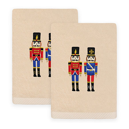 Linum Home Christmas Nutcrackers Embroidered Luxury 100 Turkish Cotton Hand Towels  2 Piece Set - Sand