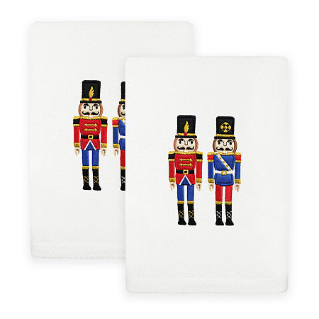 Linum Home Christmas Nutcrackers Embroidered Luxury 100 Turkish Cotton Hand Towels  2 Piece Set - White