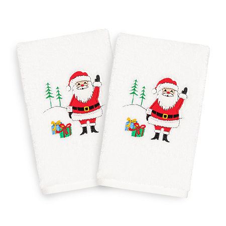Linum Home Christmas Santa Waving 100 Turkish Cotton 2-Pc. Hand Towel Set - White