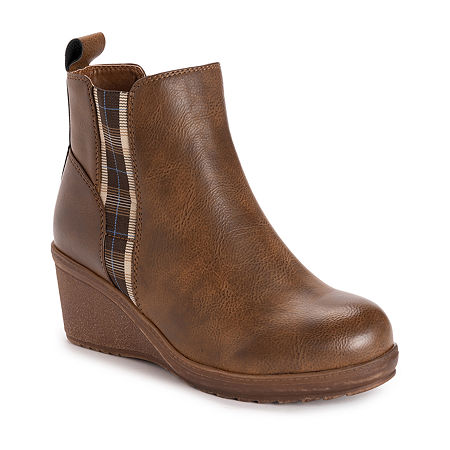 Muk Luks Womens England Oxford Wedge Booties - Brown
