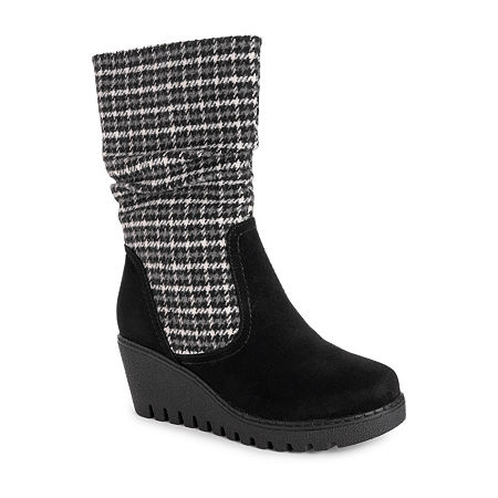 Muk Luks Womens Vermont Stowe Wedge Boots - Houndstooth black