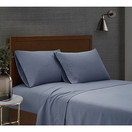 London Fog Garment Wash Solid 4 Piece Sheet Set  Twin Xl - Blue