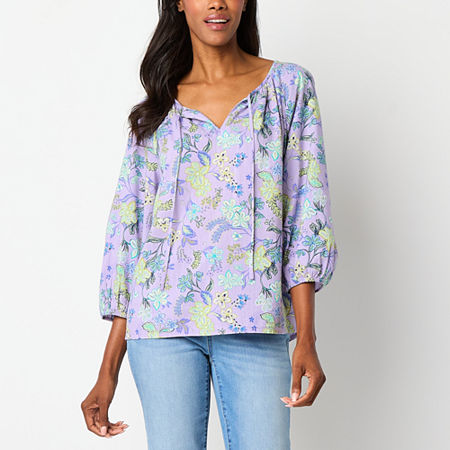 Click here for St. Johns Bay Womens Split Tie Neck 3/4 Sleeve Blo... prices