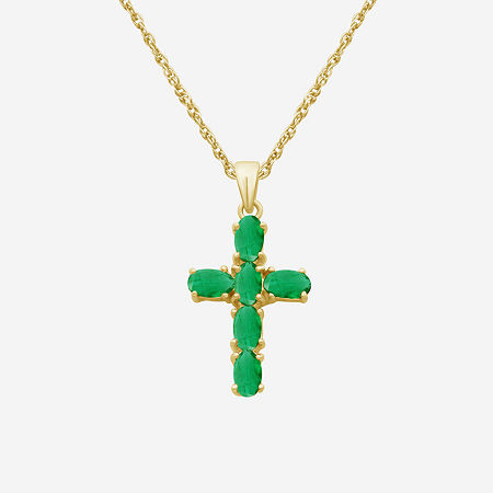 Click here for Womens Gemstone 10K White Gold Cross Oval 18 Inch... prices
