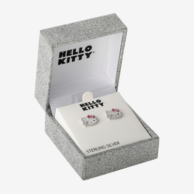 White Crystal Sterling Silver 8.1mm Hello Kitty Hoop Earrings - JCPenney