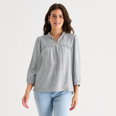 Click here for St. Johns Bay Womens Split Tie Neck 3/4 Sleeve Blo... prices