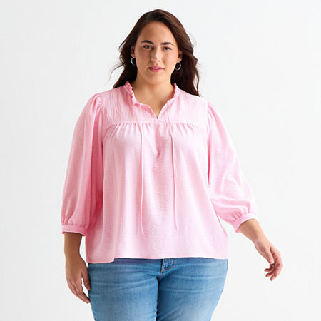 Click here for St. Johns Bay Womens Plus V Neck 3/4 Sleeve Blouse... prices