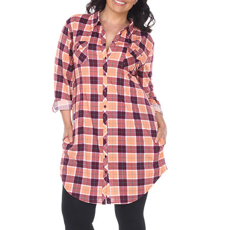 Click here for White Mark Plus Piper Plaid Womens Long Sleeve Tun... prices