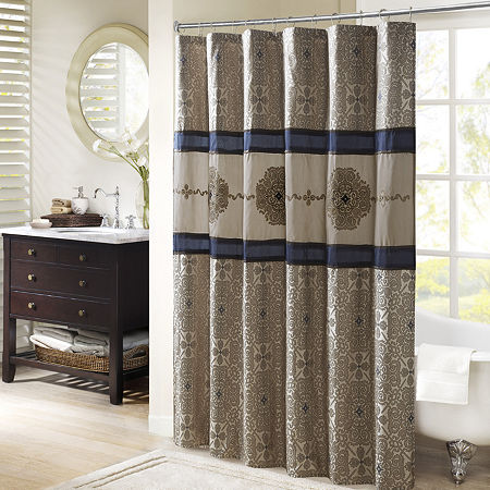 Madison Park Donovan Embroidered Shower Curtain  72 x 72 - Navy