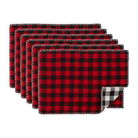 Design Imports Christmas Buffalo Check with Embroidery Placemat  Set of 6 - Red