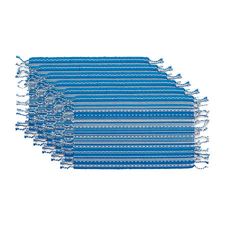 Design Imports Stripe with Fringe Placemat  Set of 6 - Blue