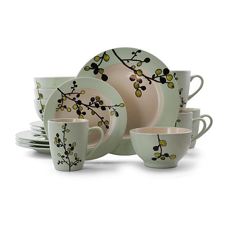 Elama Retro Bloom 16 Pc. Dinnerware Set  Service for 4 - Green