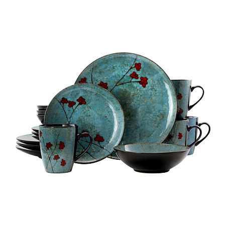 Elama Floral Accents 16 Pc. Dinnerware Set  Service for 4 - Blue