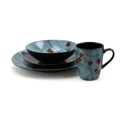 Elama Floral Accents 16-pc. Stoneware Dinnerware Set, Color: Blue ...