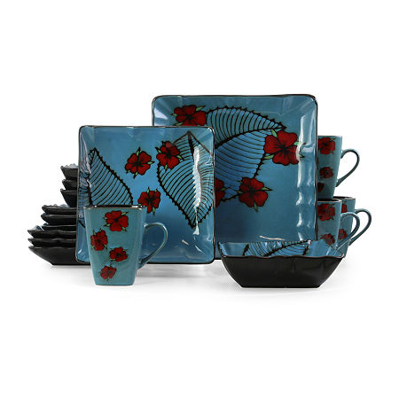 Elama Aloha Tide 16 Pc. Dinnerware Set  Service for 4 - Aqua