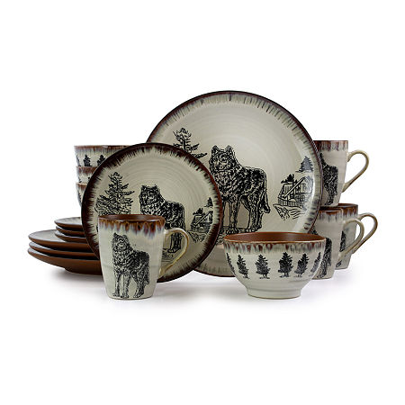 Elama Majestic Wolf 16 Pc. Dinnerware Set  Service for 4 - Tan