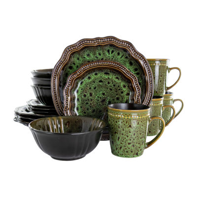 Elama Jade Waves 16-pc. Stoneware Dinnerware Set, Color: Green - JCPenney