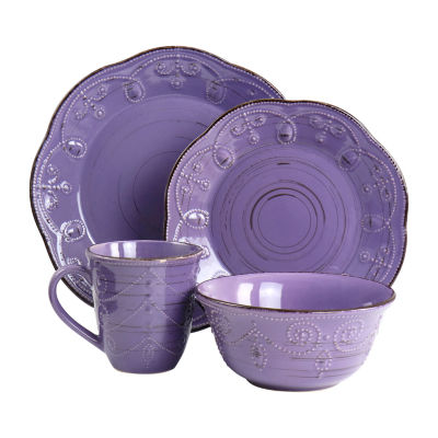Elama Rustic Birch 16-pc. Stoneware Dinnerware Set, Color: Purple ...