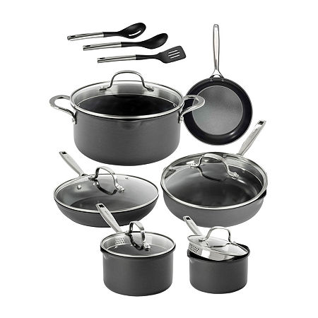 Professional 2x Hard Anodized 15-Piece Ceramic Nonstick Cookware Set - Black